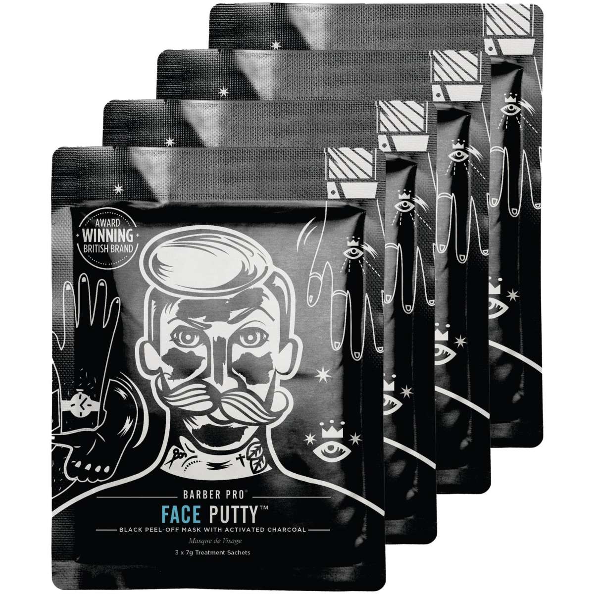 BarberPro Face Putty Peel-Off Mask with Activated Charcoal – 4 x Mask ...